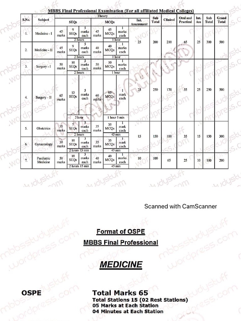 Final Year MBBS Writen Prof & Ospe Formats | PDF