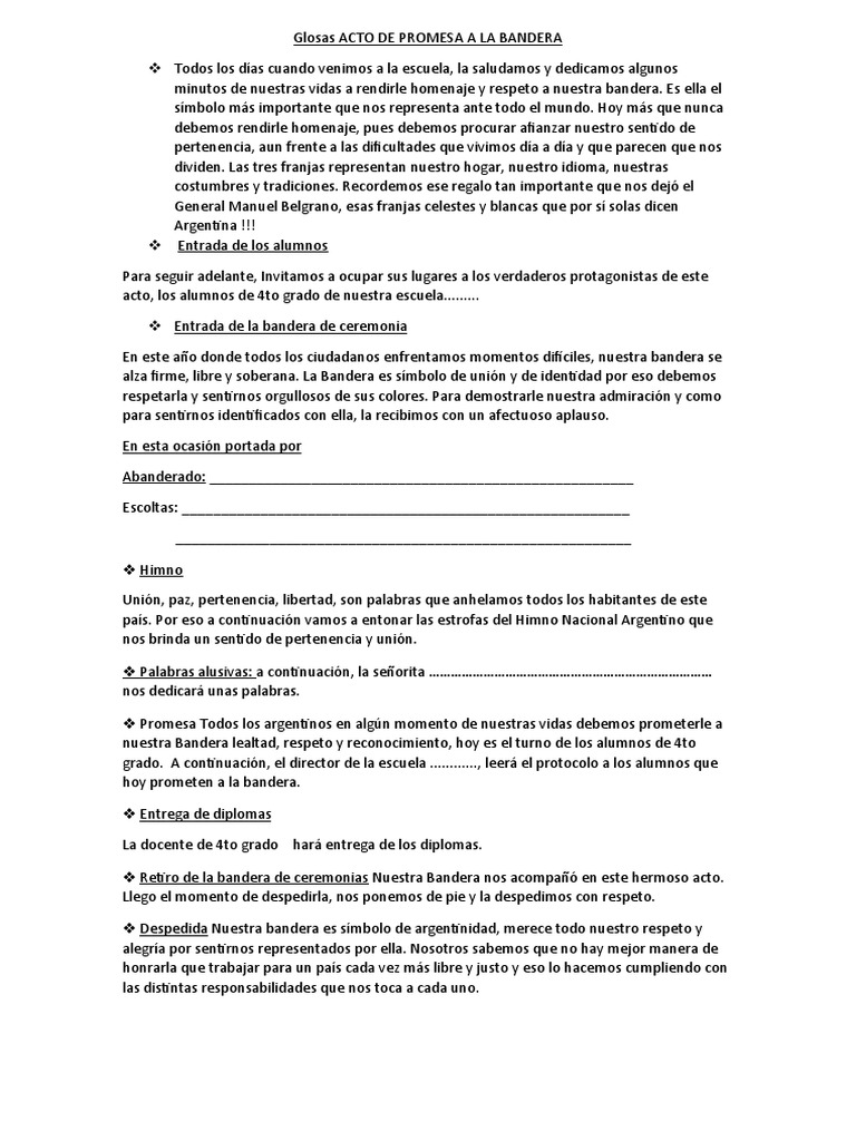 Glosas ACTO DE PROMESA A LA BANDERA | PDF Glosas ACTO DE PROMESA A LA BANDERA | PDF