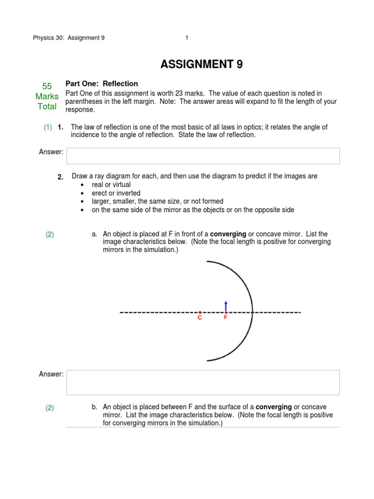 Assignment 9 | PDF | Refraction | Mirror
