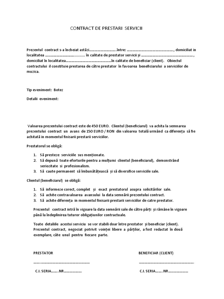 CONTRACT PRESTARI SERVICII | PDF