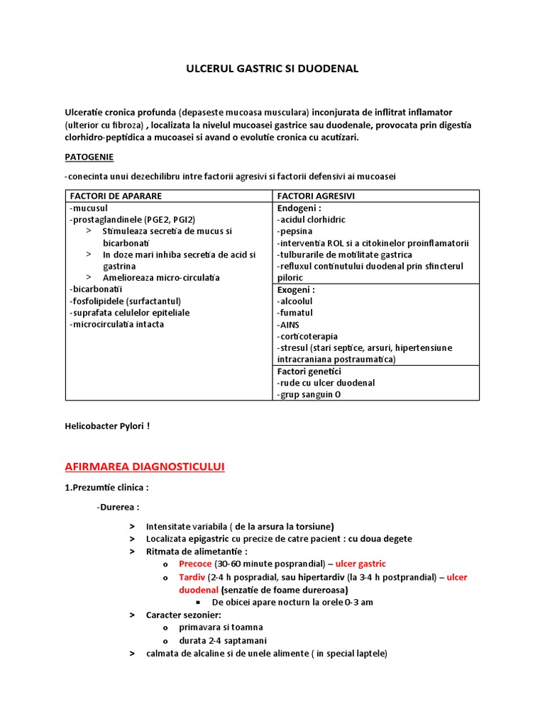 Ulcerul Gastric Si Duodenal | PDF