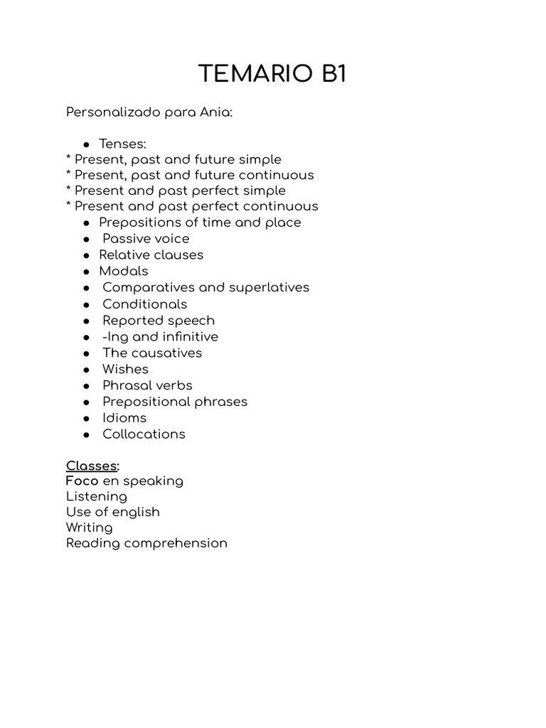 B1 Grammar Topics Overview | PDF