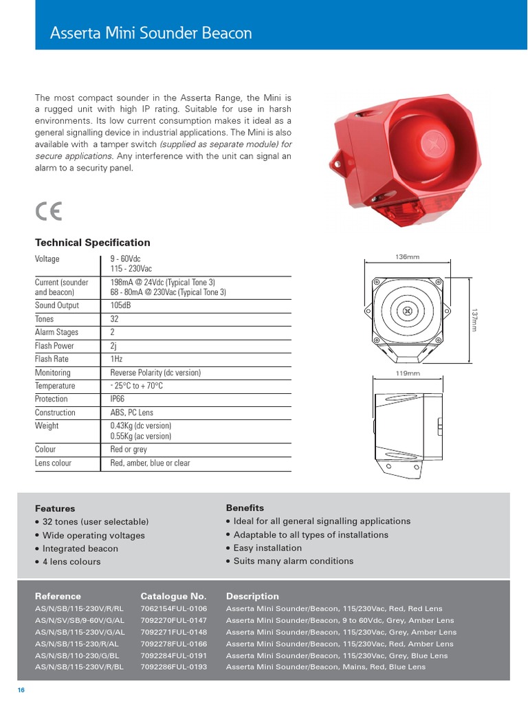 Eaton Fire Devices Industrial Asserta Mini Sounder Beacon Datasheet en ...