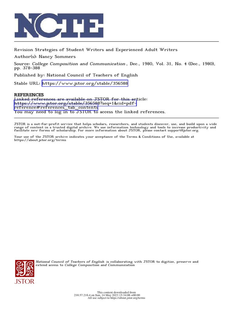 Revision Strategies of Student Writers and Experienced Adult Writers ...