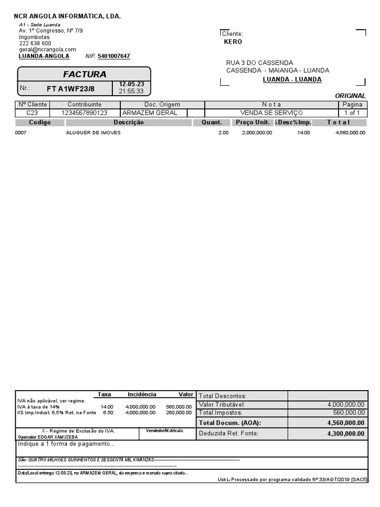 FACTURA 1 | PDF | Imposto sobre Valor Agregado (IVA) | Economias