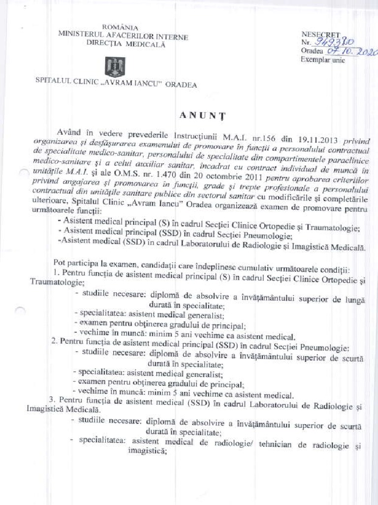 Anunt Promovare Asistenti Medicali | PDF