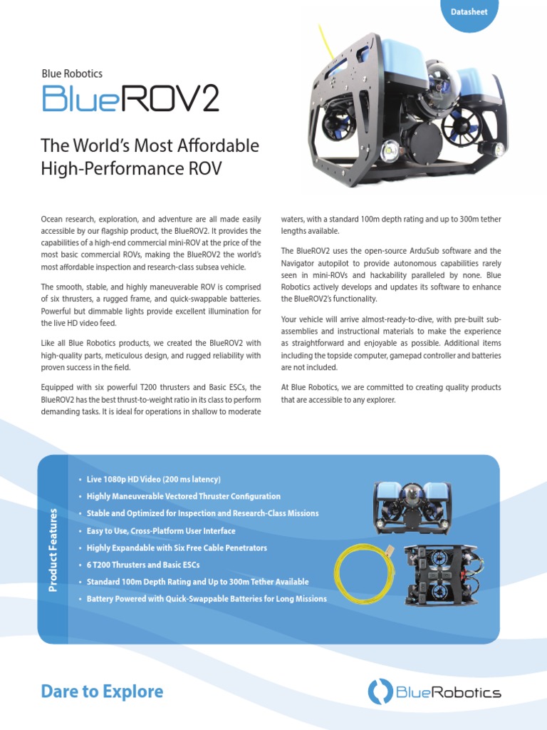 BR Bluerov2 Datasheet rev2022-R4ROV PDF | Download Free PDF | Robotics | Physical Sciences