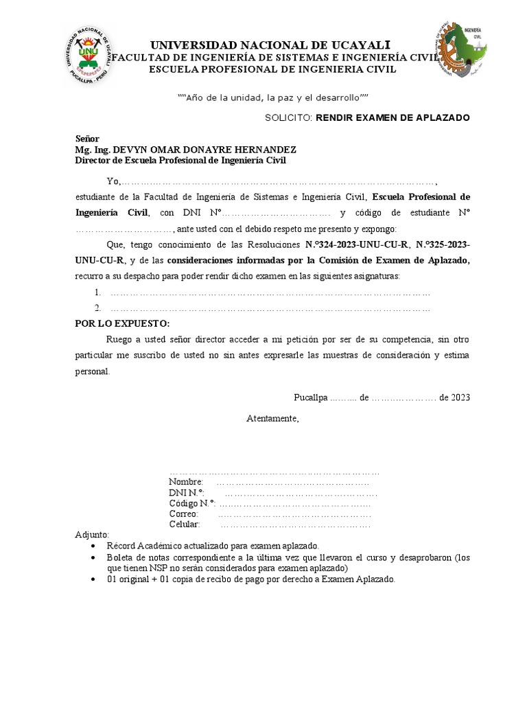 MODELO SOLICITUD EXAMEN DE APLAZADO | PDF
