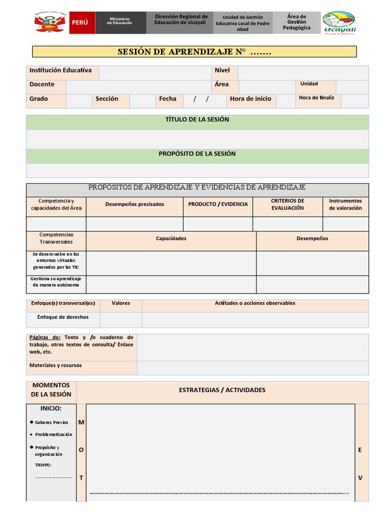 FORMATO Sesión de Aprendizaje - UGEL PADRE ABAD - 2022 | PDF | Evaluación | Aprendizaje