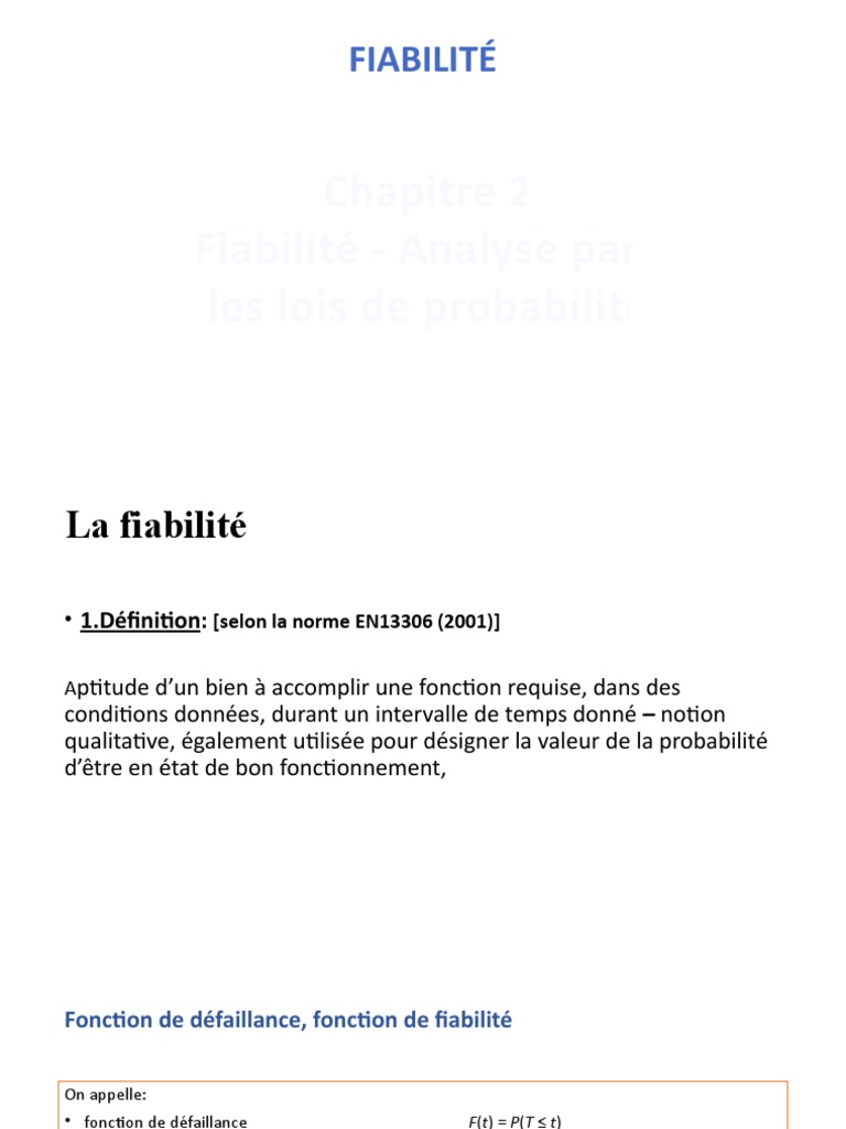 CH-2 - Fiabilit - Analyse Par Les Lois de Probabilit | PDF
