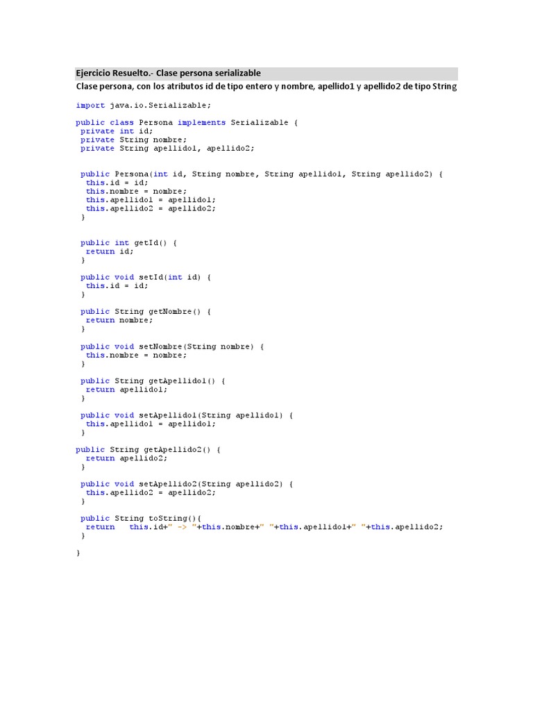 Implementing a Serializable Person Class in Java | PDF