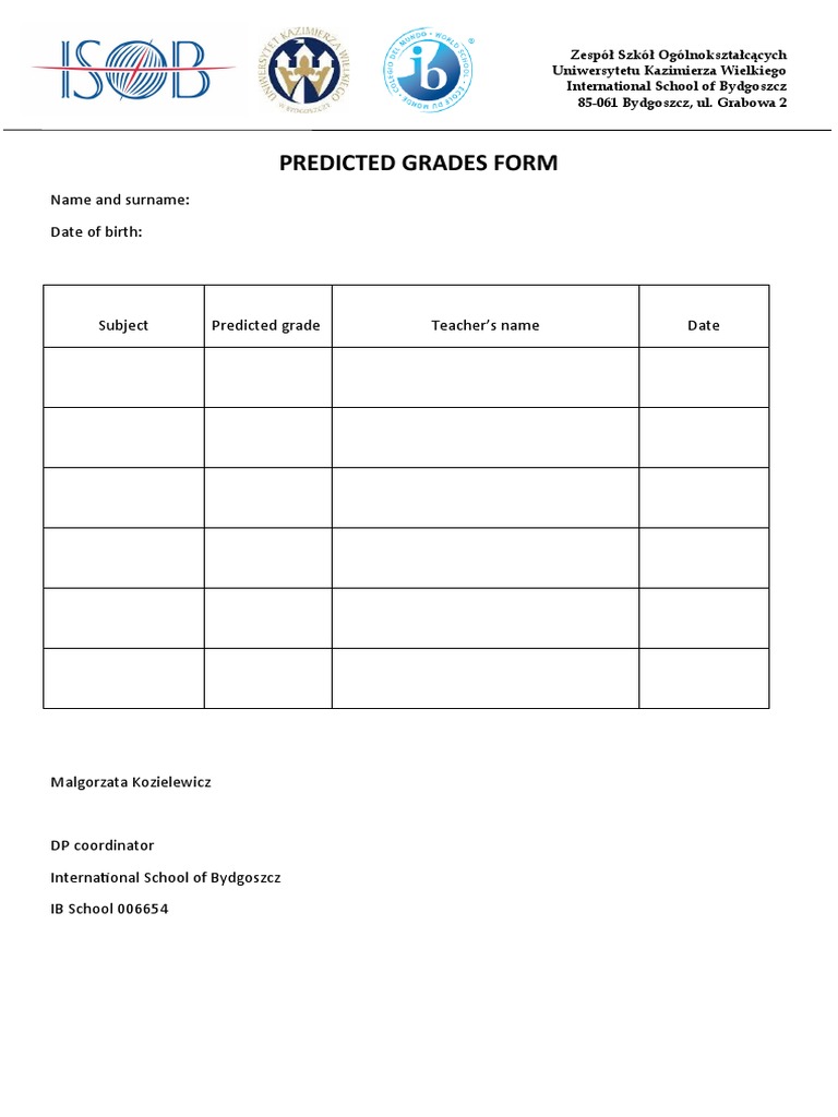 Predicted Grades Form | PDF