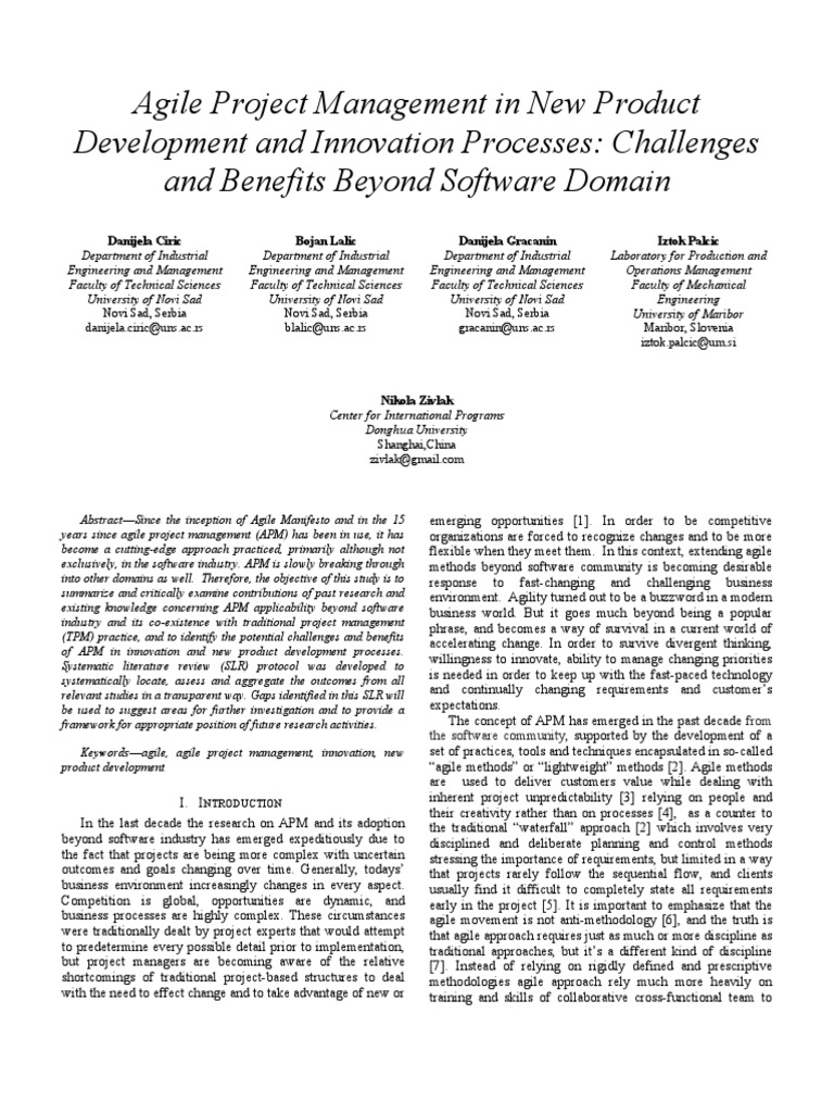 Agile Project Management in New Product Development and Innovation Processes Challenges and ...