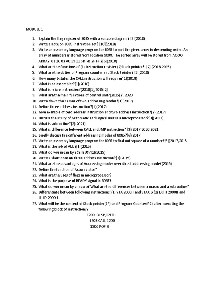 Microprocessor Previous Year Question Papers | PDF