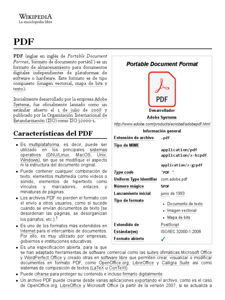 PDF - Wikipedia, La Enciclopedia Libre PDF | PDF | Procesamiento de ...