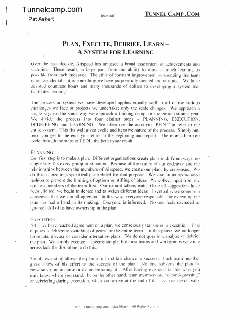 Tunnelcamp - Plan, Execute, Debrief, Learn | PDF | Emotions | Subjective Experience