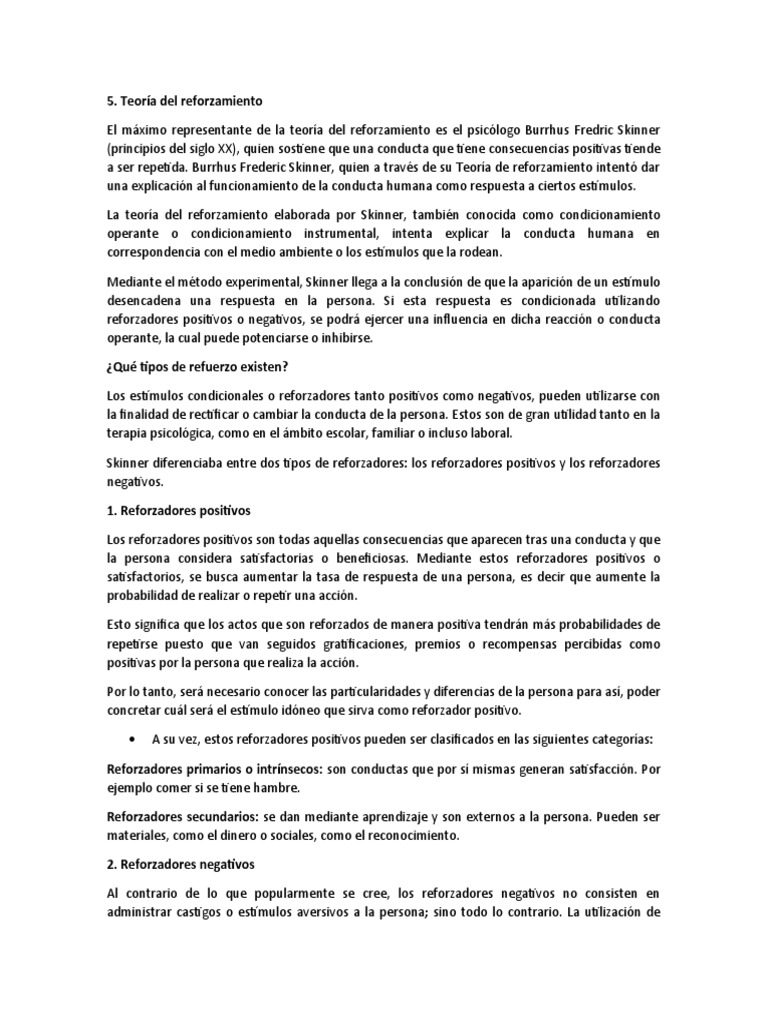 Teoria Del Reforzamiento Cristina Bonilla | PDF | Reforzamiento | Motivación