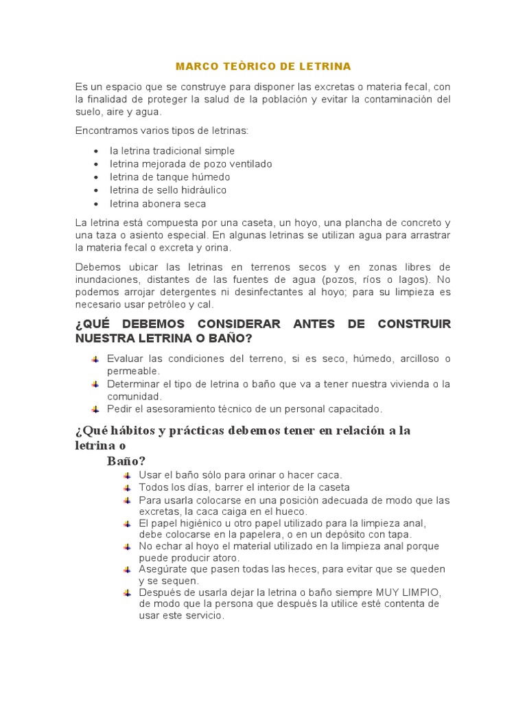 MARCO TEÒRICO DE LETRINA Inpresion | PDF | Letrina | Agua