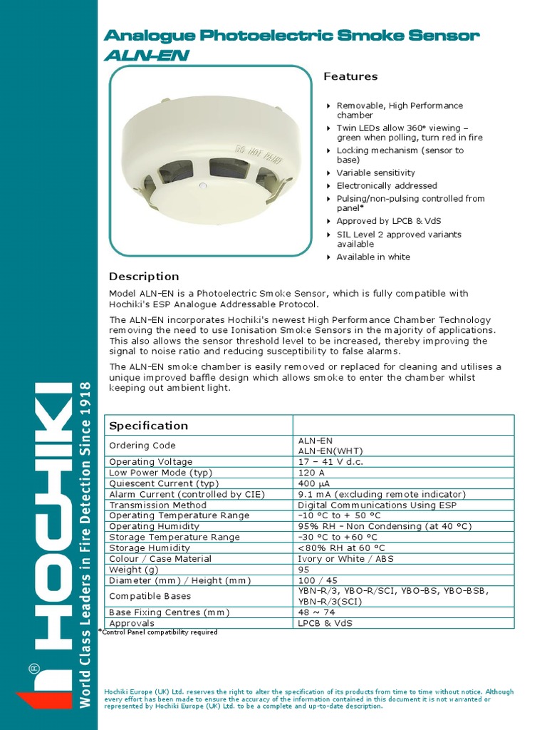 Analogue Photoelectric Smoke Sensor ALN-EN | PDF | Manufactured Goods ...