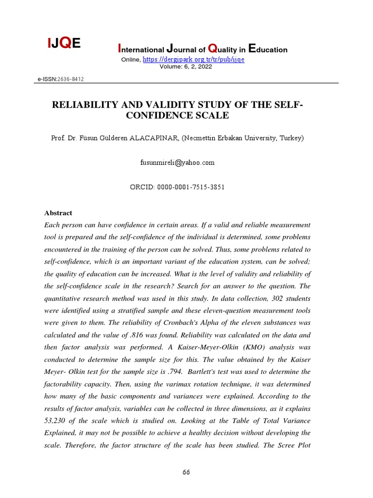 Reliability and Validity Study of The Self-Confidence Scale (#1125503 ...