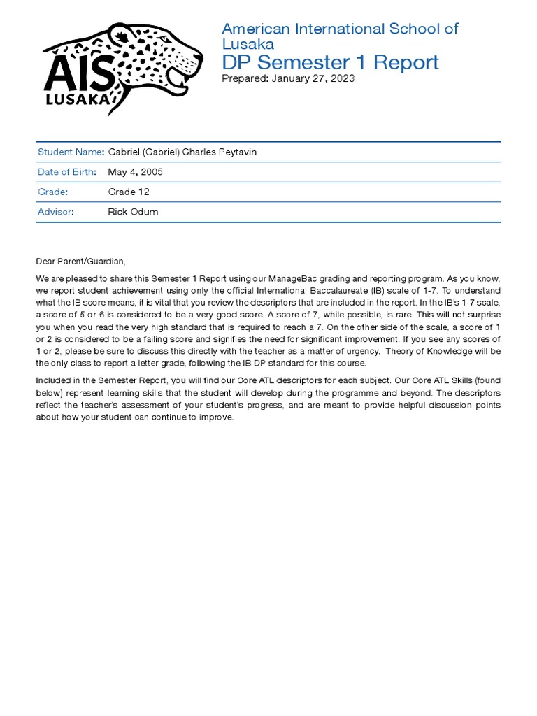 DP Semester 1 Report Grade 12 Peytavin Gabriel Gabriel 2023-01-27 PDF ...