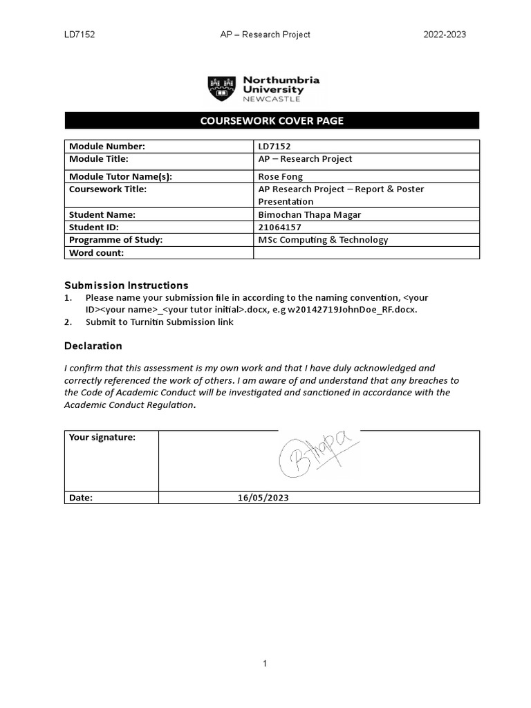 LD7152 AP Research Project 202223 Cover Page | PDF