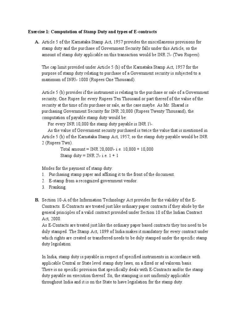 Execution of Contracts, E-Contracts & Stamp Duty and Registration | PDF ...