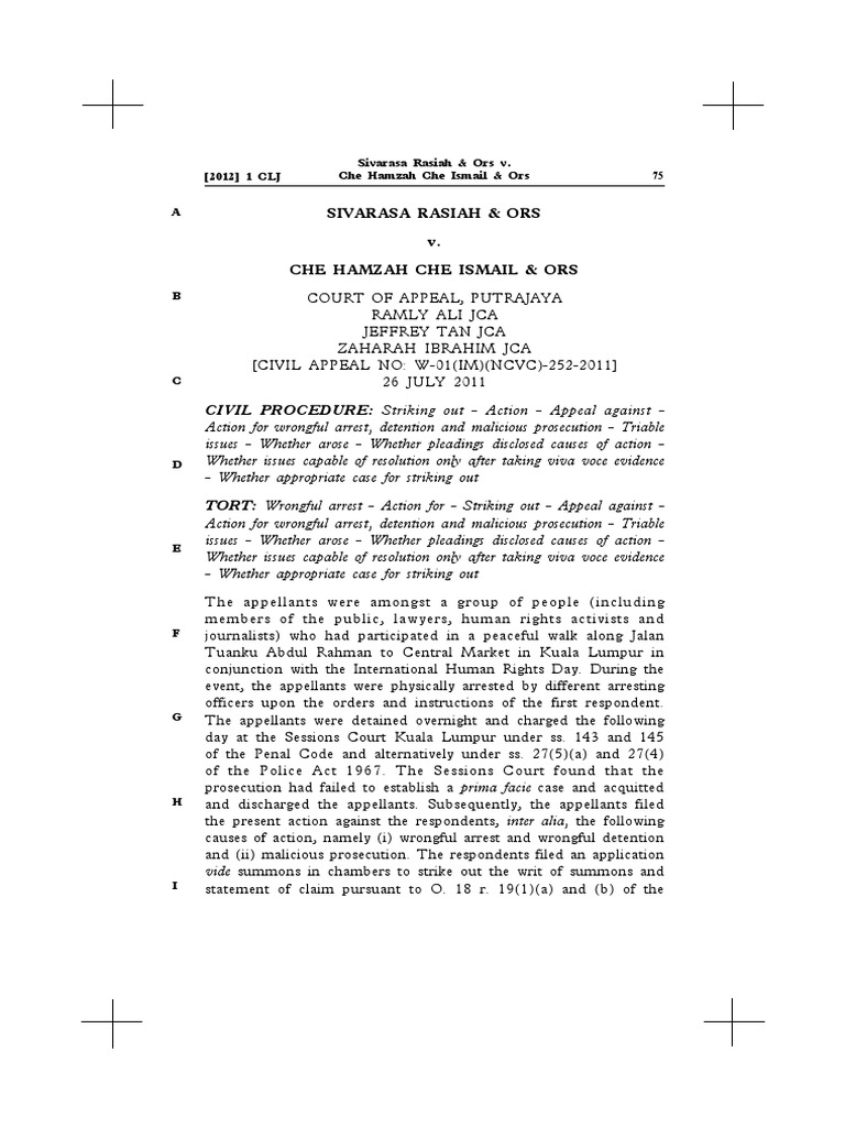 75 (2012) 1 CLJ Sivarasa Rasiah & Ors v. Che Hamzah Che Ismail & Ors | PDF | Prosecutor | Lawsuit