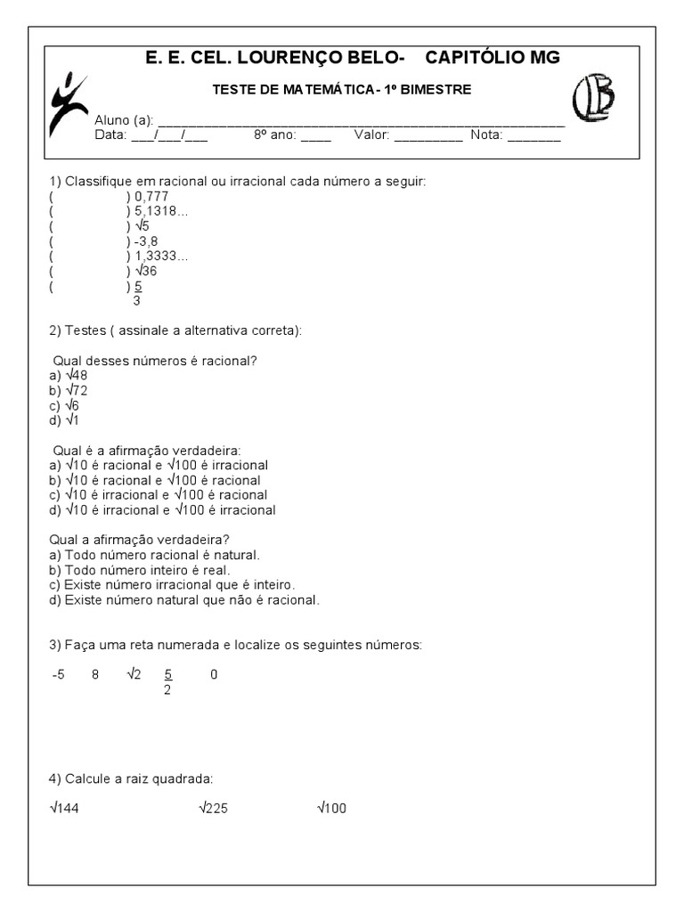 Teste de Matematica 8º Ano | PDF