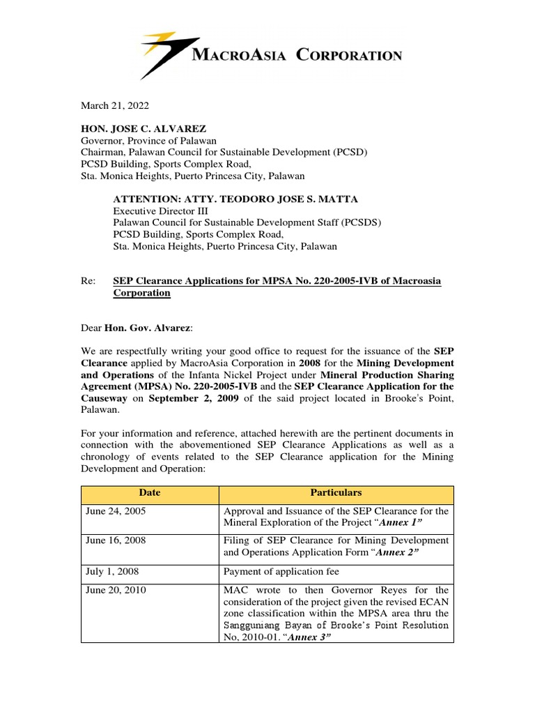 Letter For PCSD Re Issuance Vvof SEP Clearance - 2022 - 03 - 21 | PDF ...