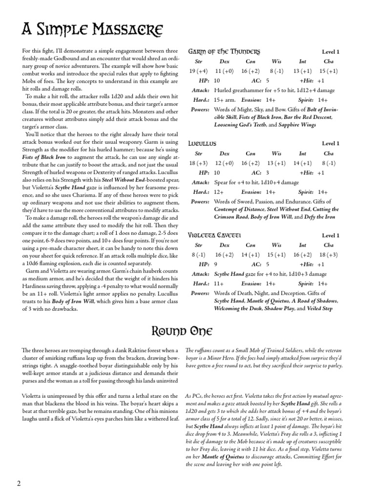 A Simple Lesson: An Introduction to Basic Combat for Godbound | PDF