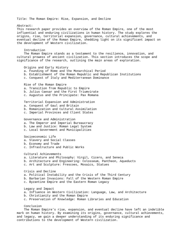 Roman Empire Research Plan | PDF