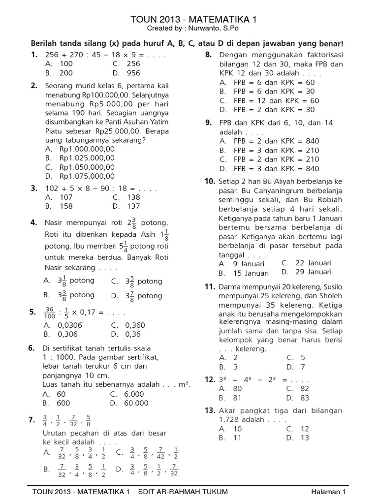Tryout Matematika 1 PDF | PDF