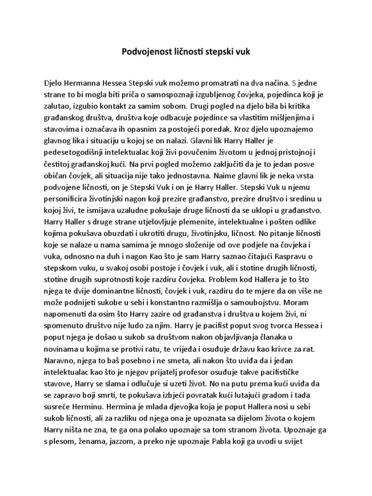 Podvojenost Ličnosti Stepski Vuk | PDF