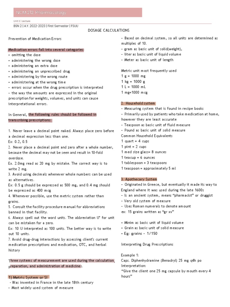 Pharmacology - Dosage Calculation Guide | PDF | Virus | Infection