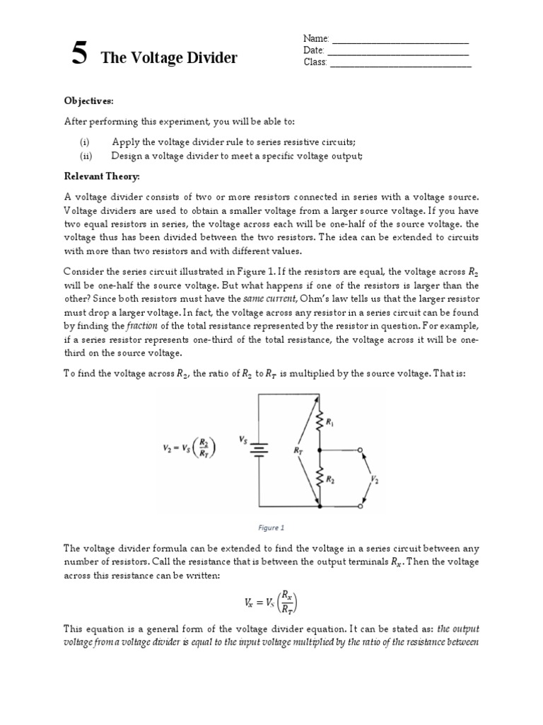Lab 5 - The Voltage Divider | PDF | Resistor | Series And Parallel Circuits