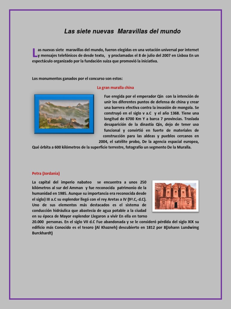 Siete Nuevas Maravillas del Mundo | PDF