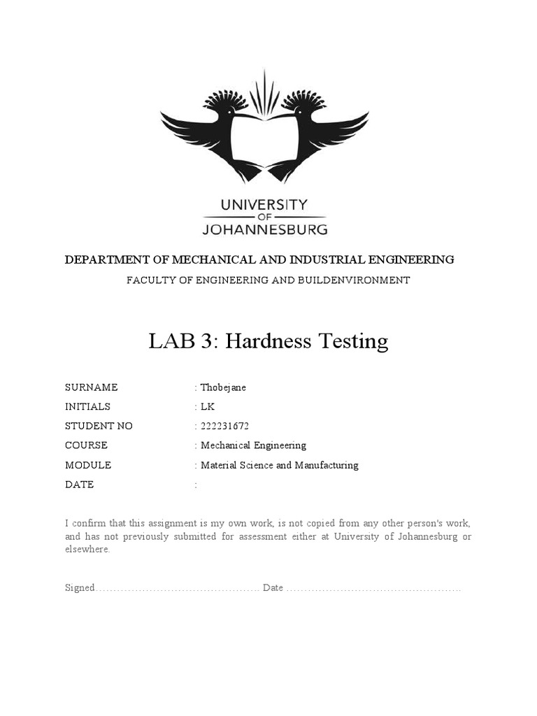 Rockwell Hardness Testing Lab Report | PDF | Hardness | Secondary ...