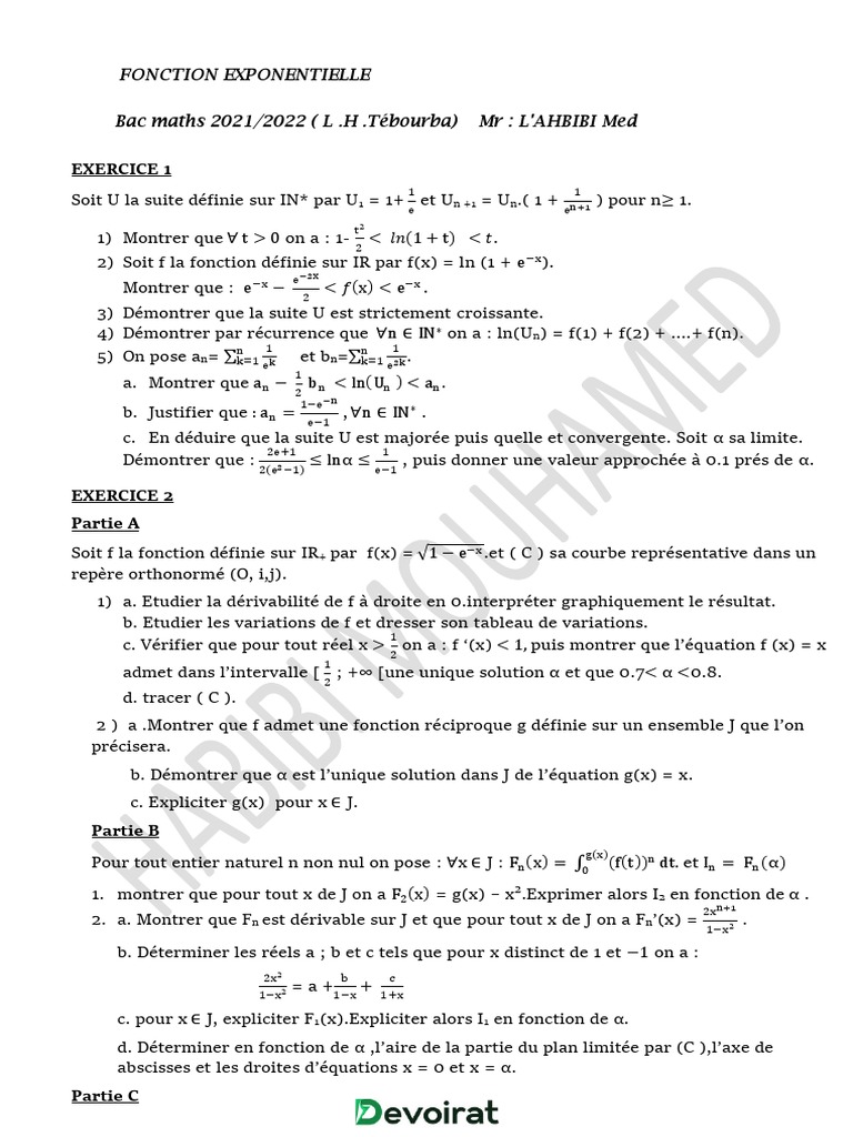 Exercice de maths Bac 2021/2022 | PDF | Limite (mathématiques ...