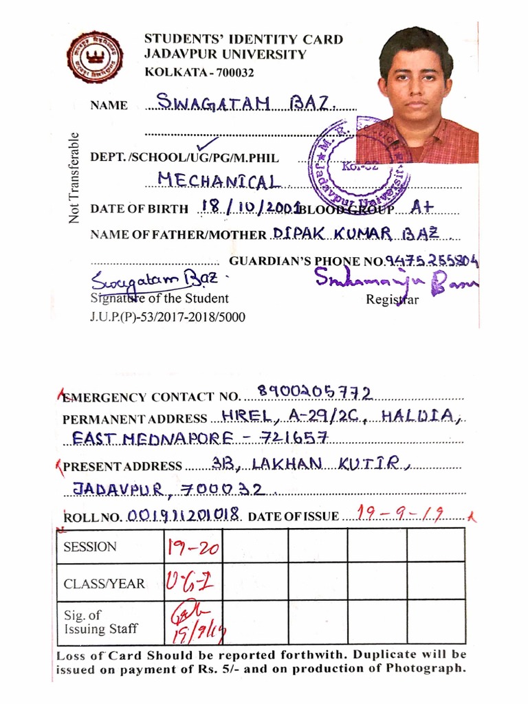 JU Identity Card SWAGATAM BAZ | PDF