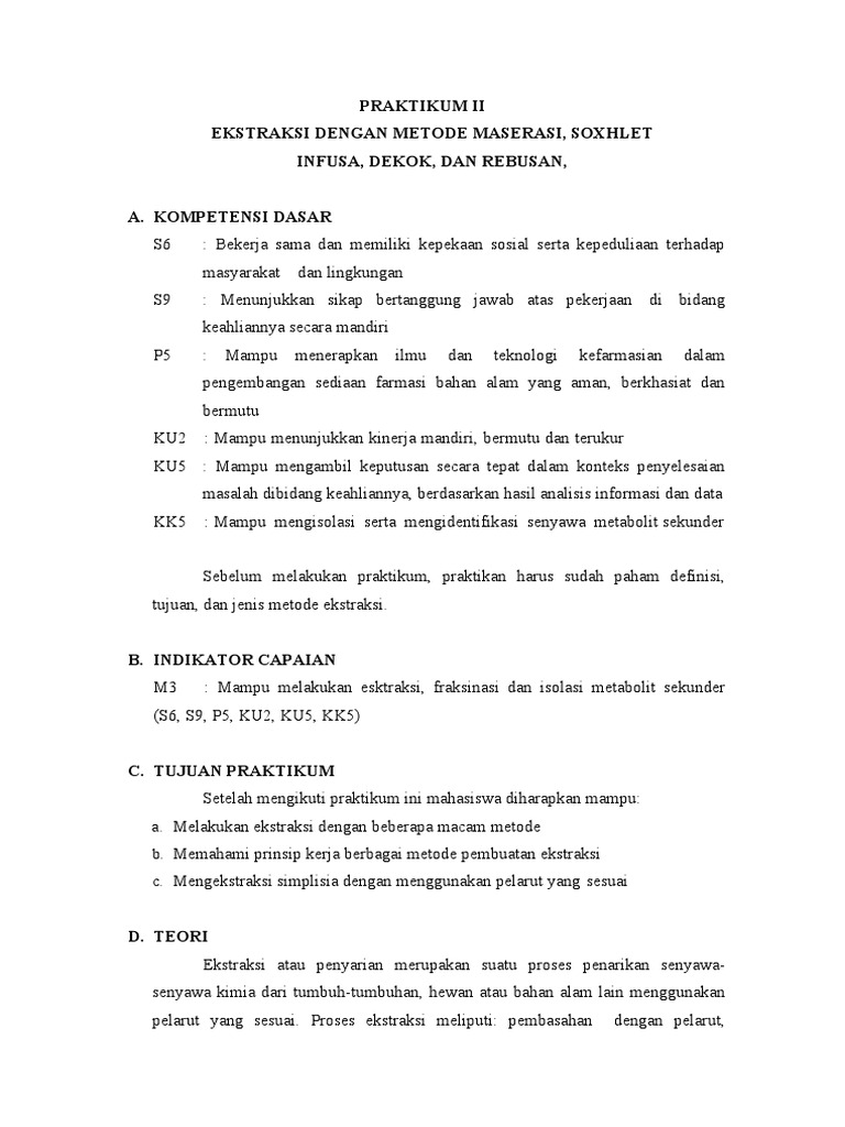 Praktikum Ii. Ektraksi Dengan Metode Maserasi, Sokletasi, Infusa, Dekok ...