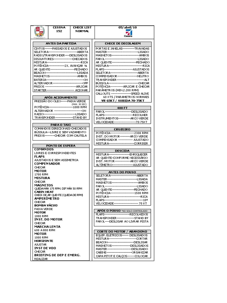 Checklist C152 PDF | PDF | Flap (Aeronáutica) | Aeroespacial