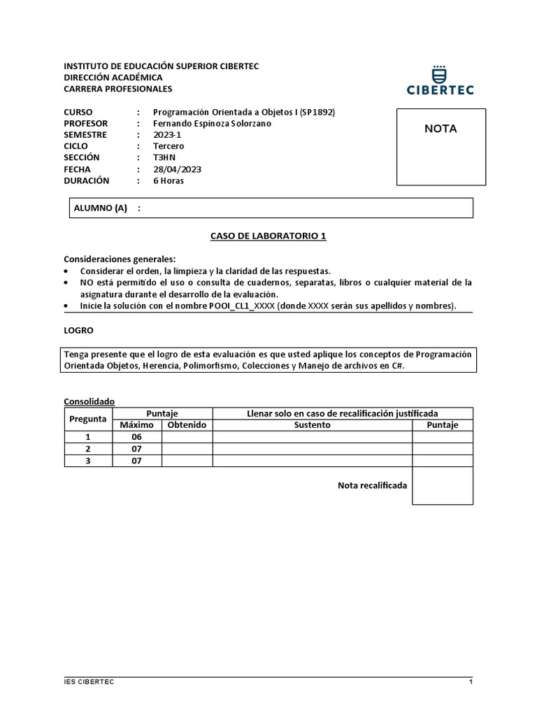 1892 Programacion Orientada A Objetos I T3hn 01 Cl1 Espinoza Solorzano Fernando Pdf Herencia