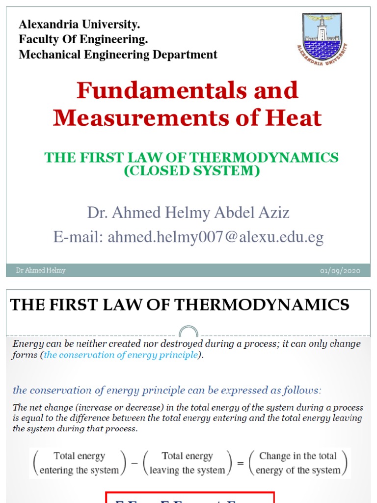 First Law of Thermodynamics in Closed Systems | PDF