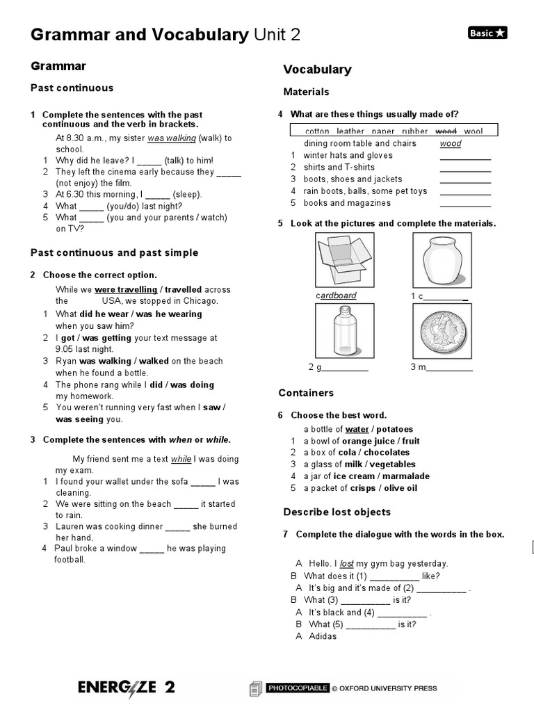 Past Continuous Tense, Vocabulary of Materials, and Describing Lost ...