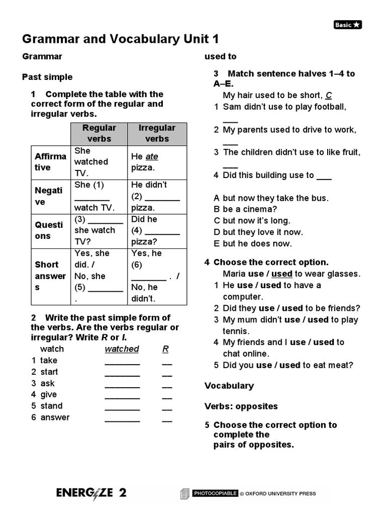 Hala Mustafa - Energize2 - G&V - Unit 1 - BASIC | PDF | Language Mechanics | Linguistic Typology