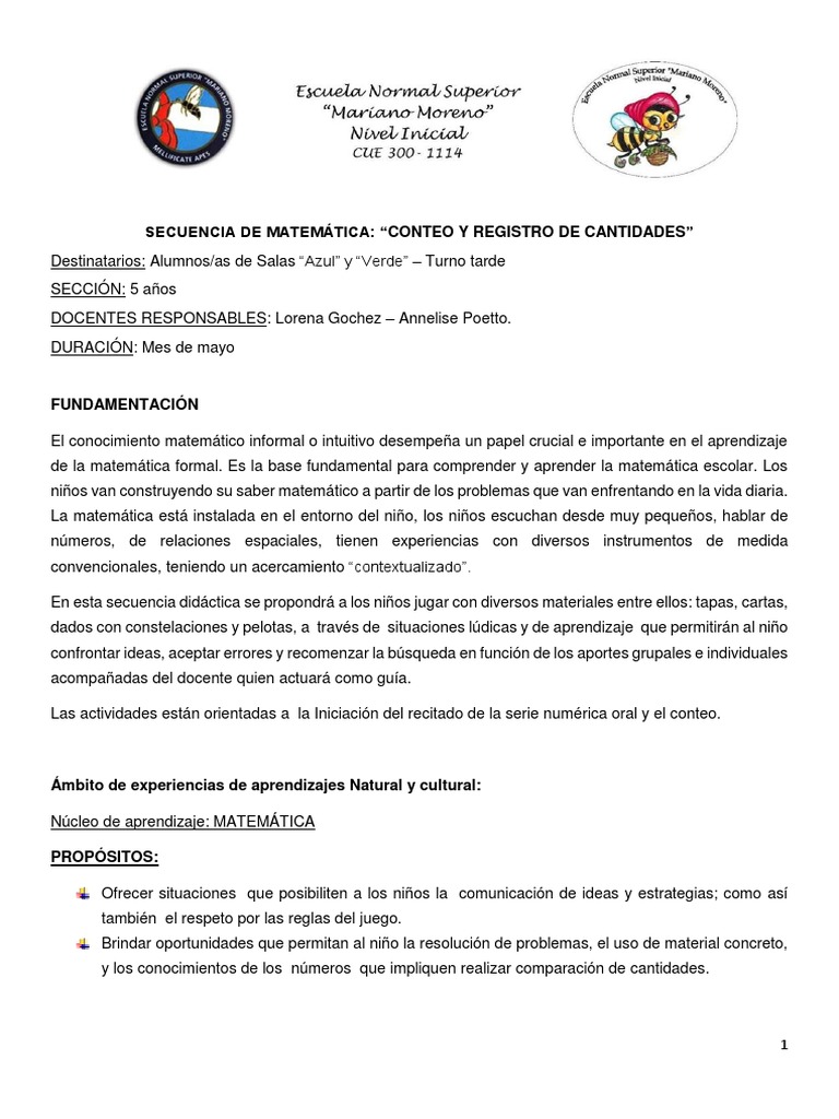 Secuencia de MATEMÁTICA. Conteo | PDF | Aprendizaje | Matemáticas
