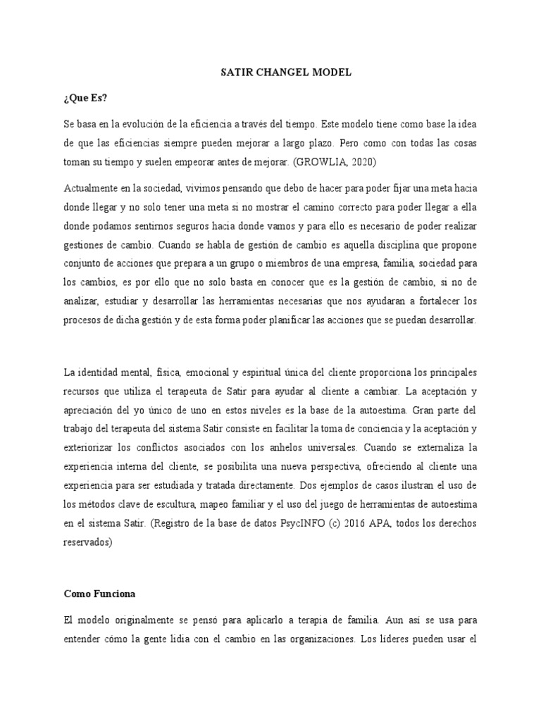Modelo de Cambio de Satir: Fases Clave | PDF | Experiencia | Autoestima