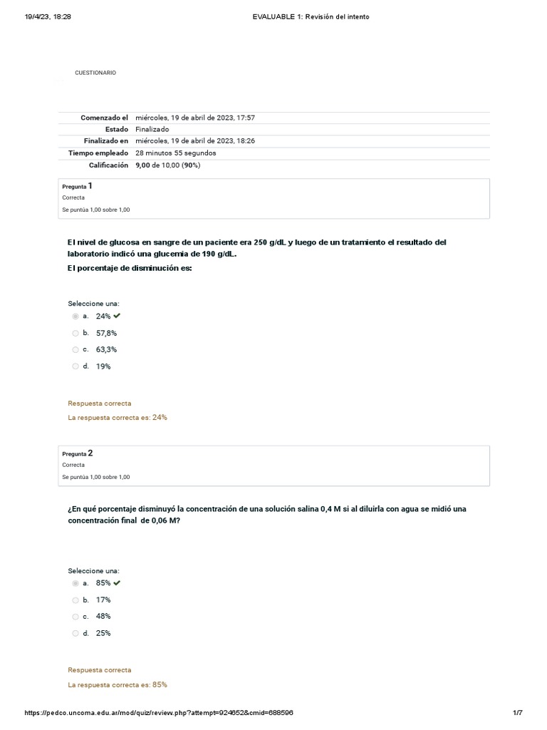 EVALUABLE 1 - Revisión Del Intento Nota 9 | PDF | Especialidades Medicas | Química