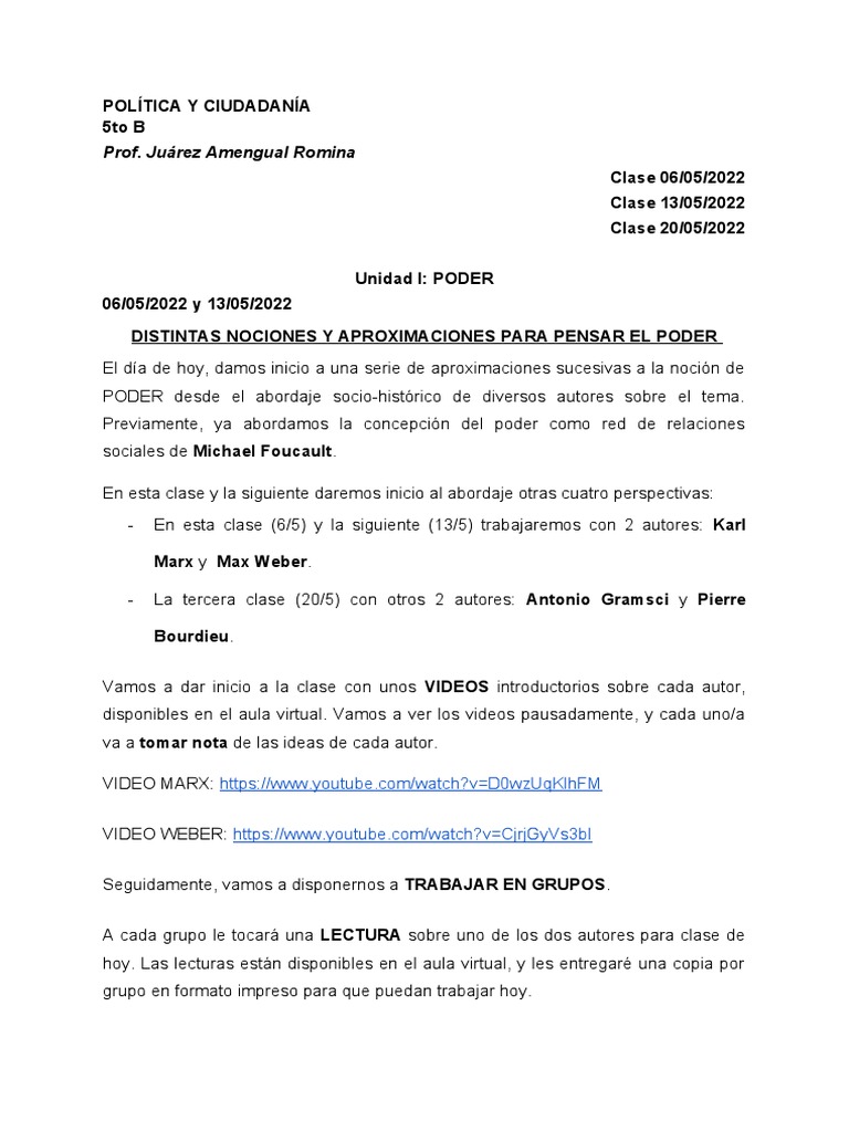 6 - 5, 13 - 5 y 20 - 5 - PODER - Marx - Weber - Gramsci - Bourdieu ...